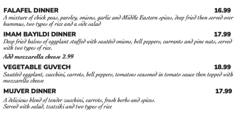 TURKISH KEBAB HOUSE| MENU