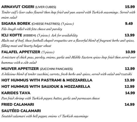 TURKISH KEBAB HOUSE| MENU